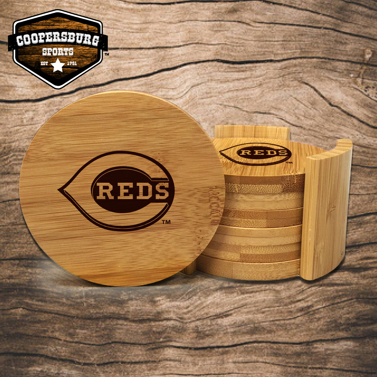 Cincinnati Reds Bamboo Coasters – Coopersburg